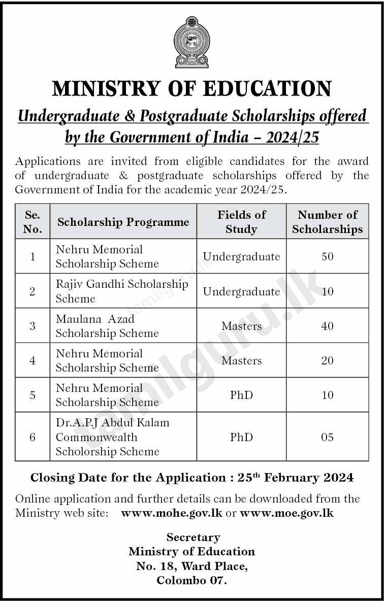 Indian Government Scholarships for Sri Lankan Students – 2024/25 - Indo ...